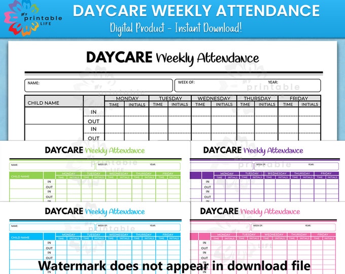 Daycare Weekly Attendance Form Sign-in Sign-out Sheet Daycare - Etsy