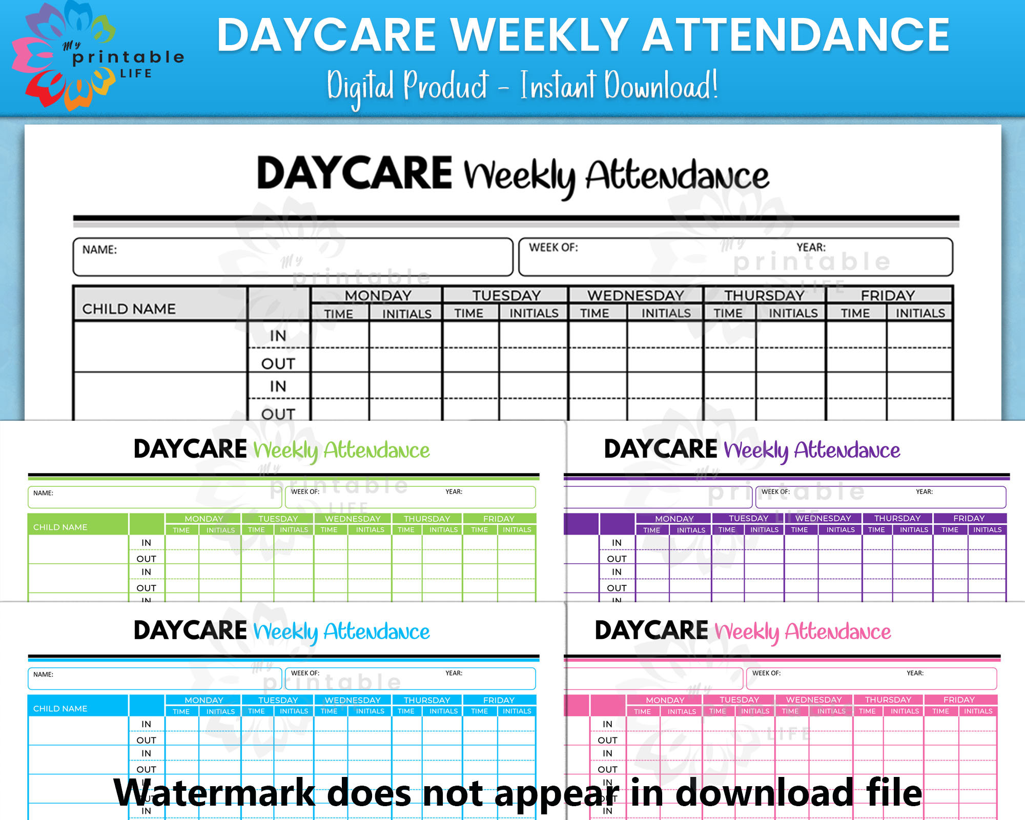 Daycare Weekly Attendance Form, Sign-in Sign-out Sheet (digital File ...