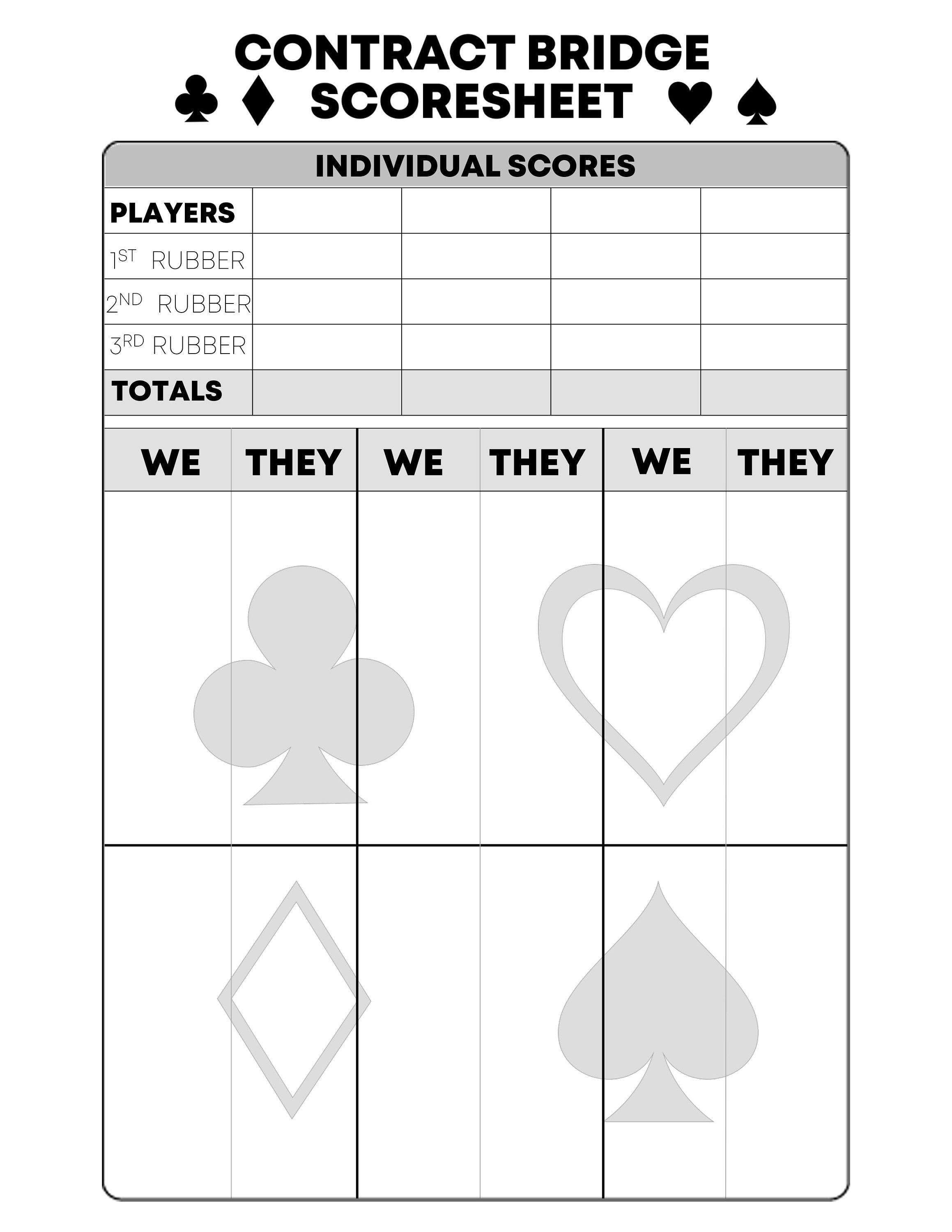 CONTRACT BRIDGE Score Sheet, Card Game Scorecard, Comes in 2 Colors, 2 ...