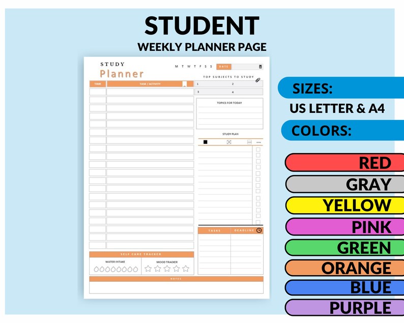 Study Planner Page Printable Student Organizer - Etsy