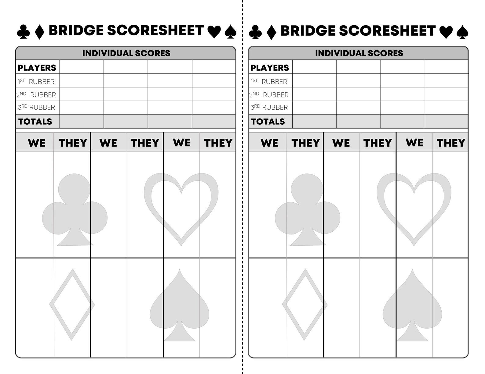 BRIDGE Score Sheet, Card Game Scorecard, Comes in 2 Colors, 2 Sizes - Etsy