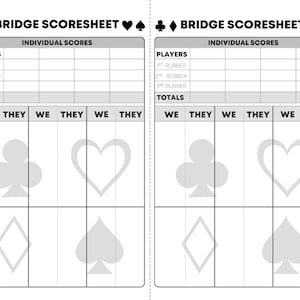 BRIDGE Score Sheet, Card Game Scorecard, Comes in 2 Colors, 2 Sizes - Etsy
