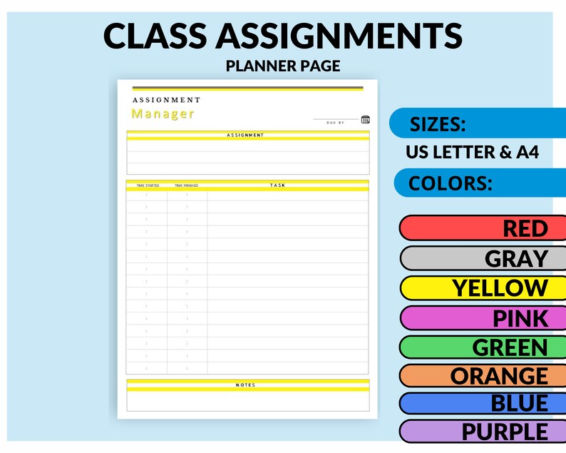Student Assignment Manager Printable Stay Organized With - Etsy