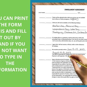 DAYCARE ENROLLMENT AGREEMENT Form, Fillable Child Care Contract - Etsy