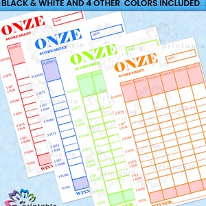 ONZE Score Sheet, Card Game Scorecard, Comes in 5 Colors, 2 Sizes ...