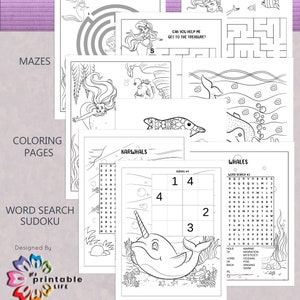 Mermaids and Narwhals Printable Coloring and Activity Pages, Instant ...
