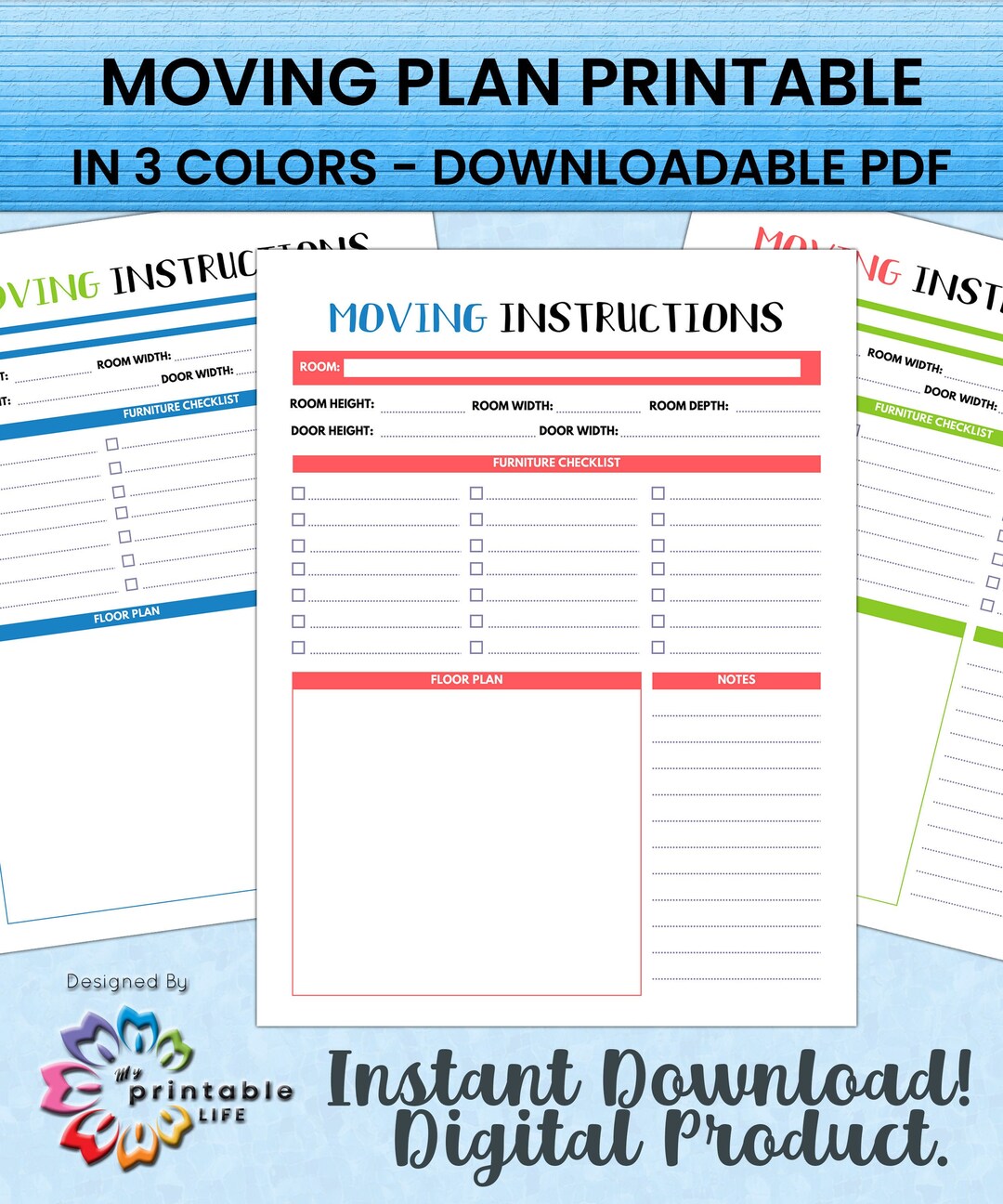 Moving Planning Printable in 3 Colors - Moving Instruction Sheet ...