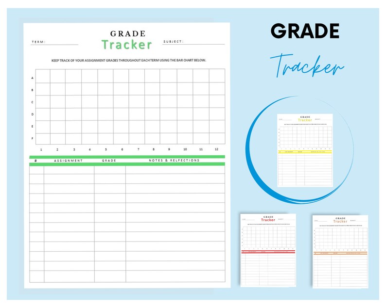 Grade Tracker Planner Page Printable | Student Organizer | Progress Log ...