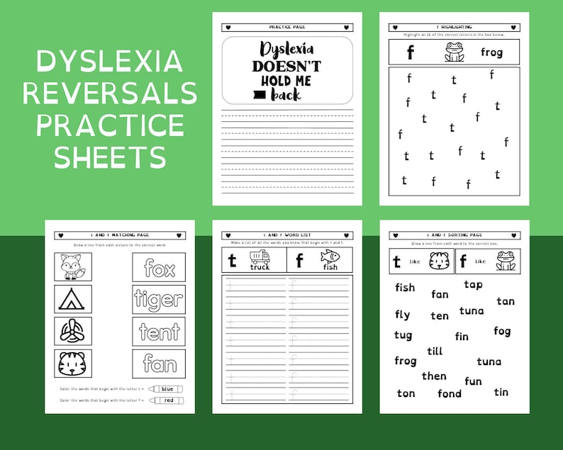 Dyslexia Letter Reversals Worksheets for the Letters B, D, P, Q, T, and ...