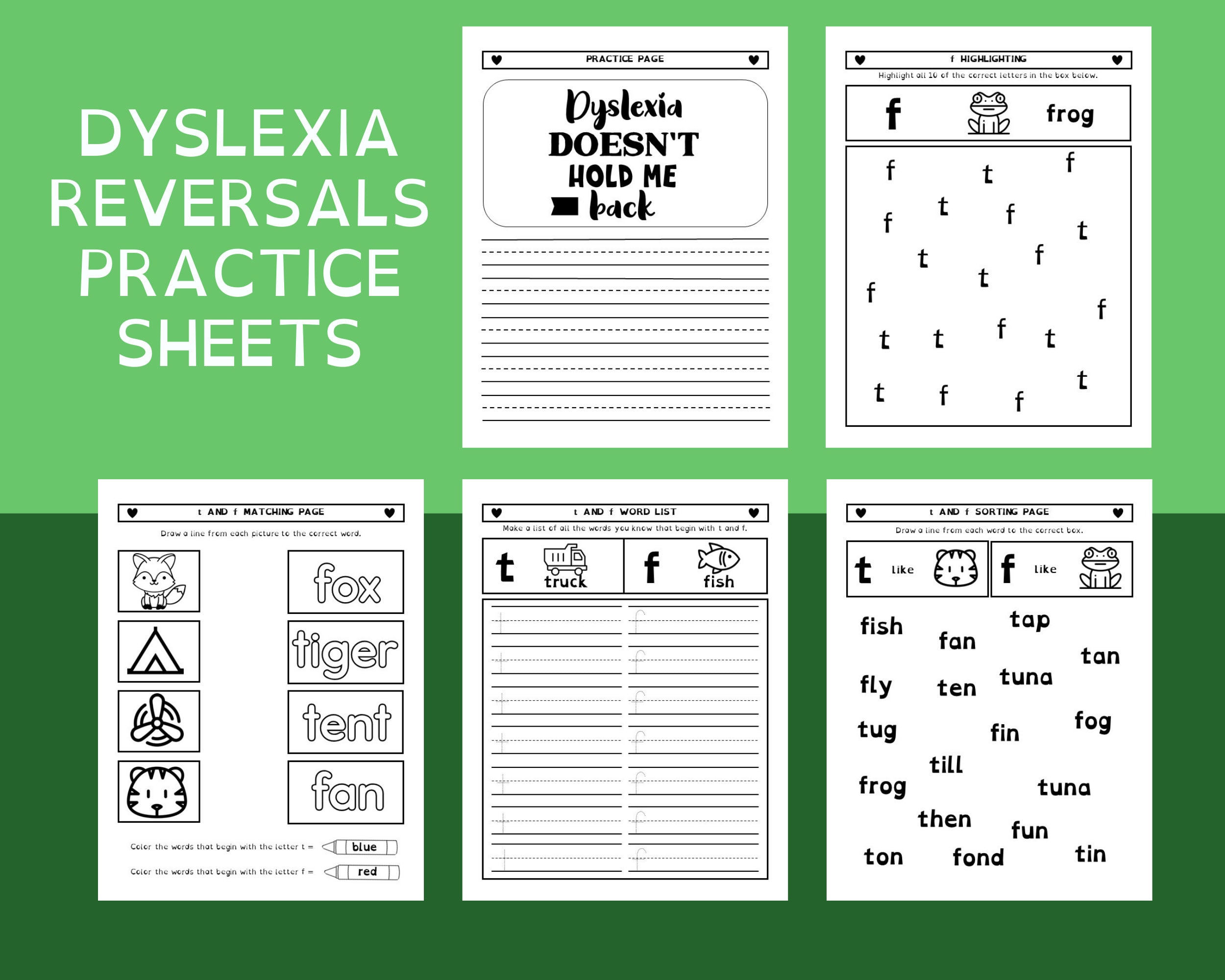 Dyslexia Letter Reversals Worksheets for the Letters B, D, P, Q, T, and ...