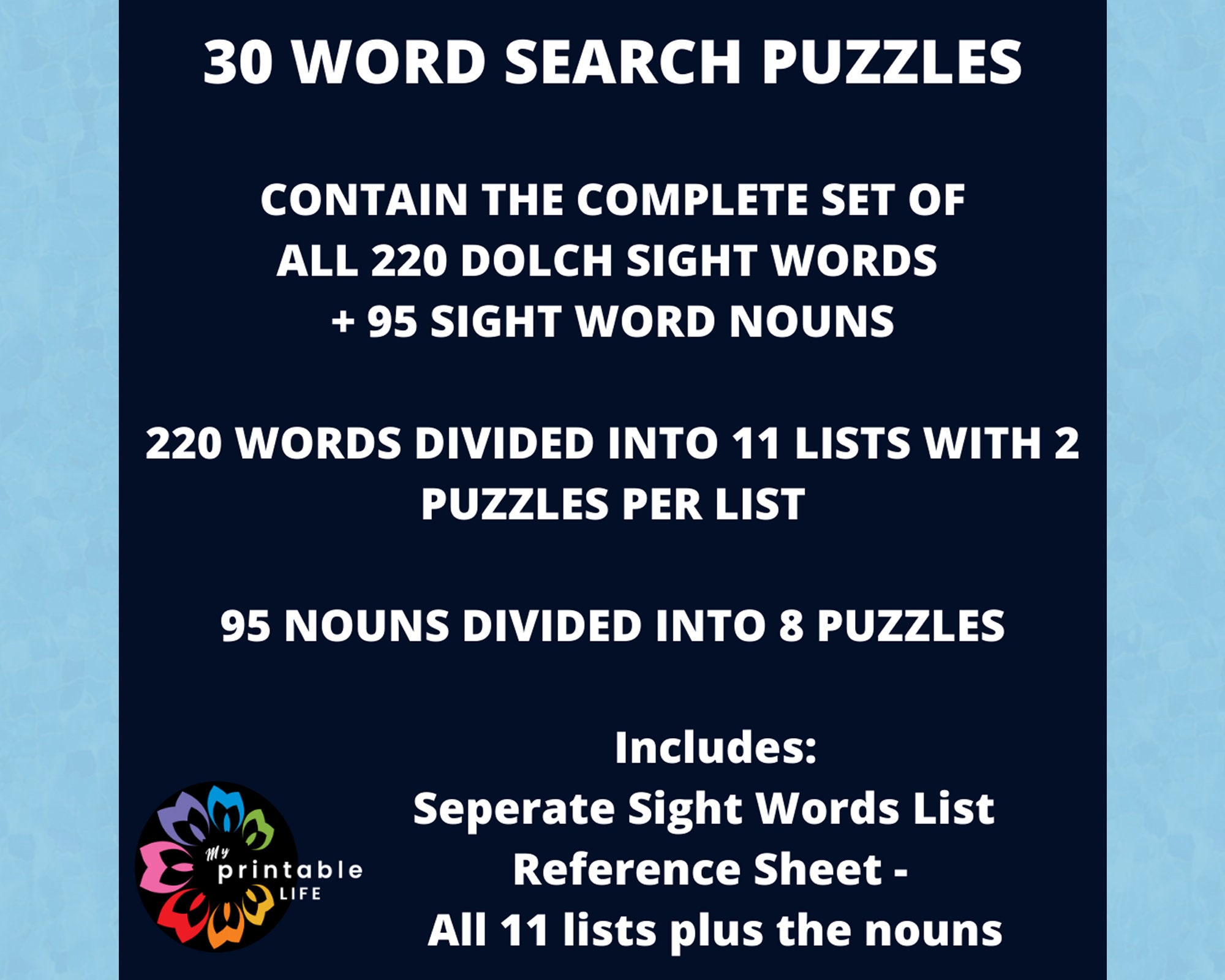 Sight Words Word Searches Complete Dolch 220 Plus 95 Nouns With Answer ...