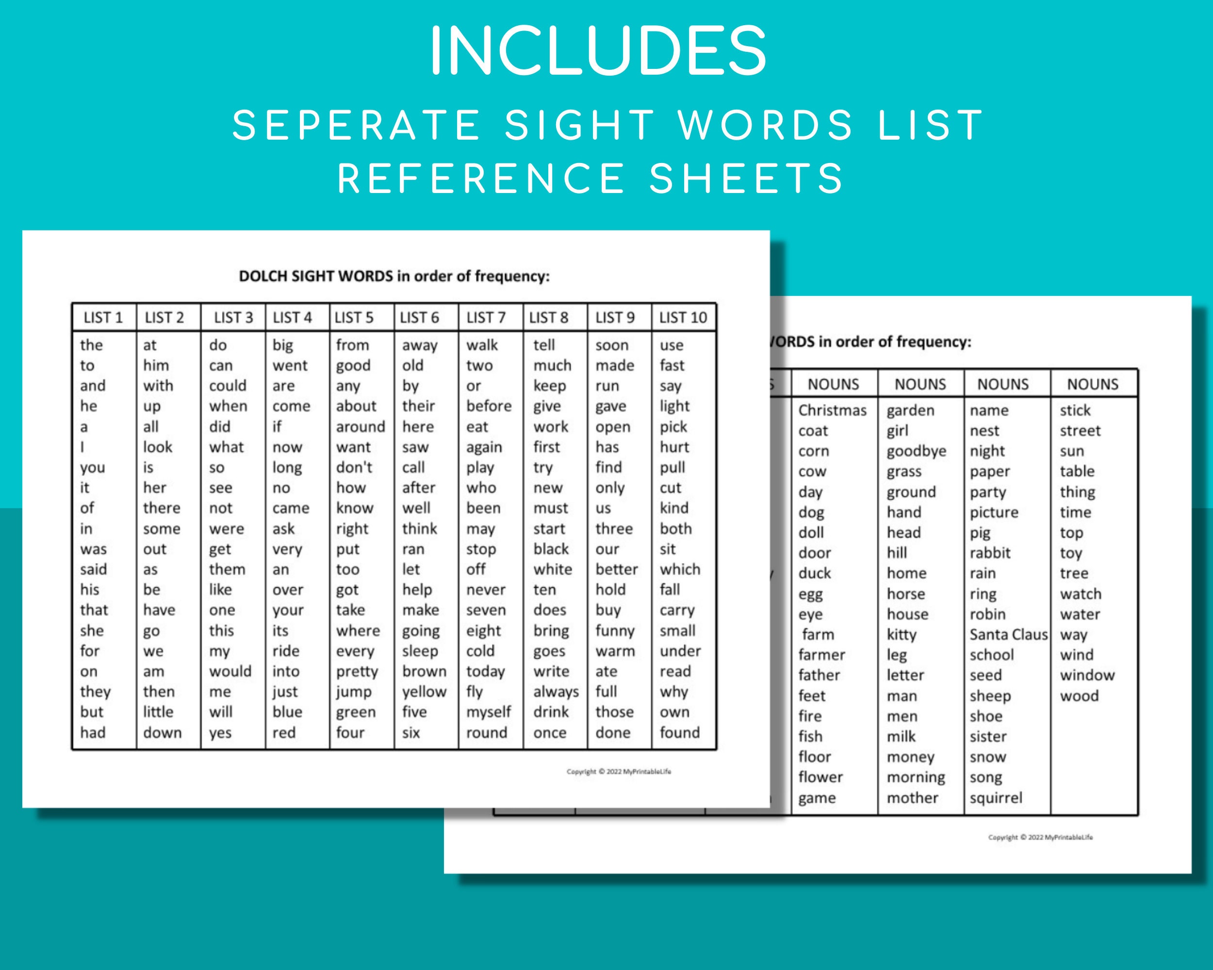 Sight Words Word Searches Complete Dolch 220 Plus 95 Nouns With Answer ...