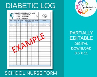 School Nurse Diabetic Log - Etsy