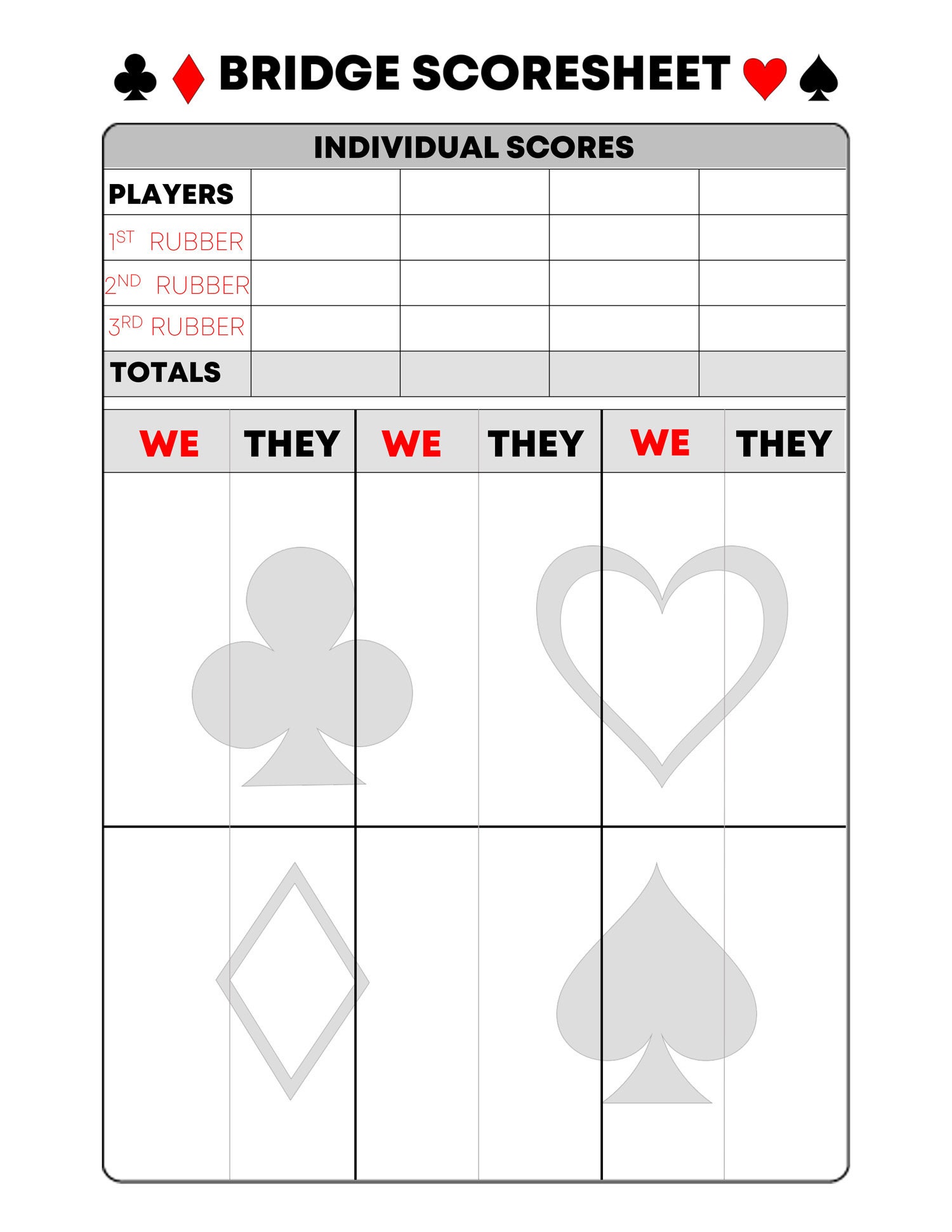 BRIDGE Score Sheet, Card Game Scorecard, Comes in 2 Colors, 2 Sizes - Etsy