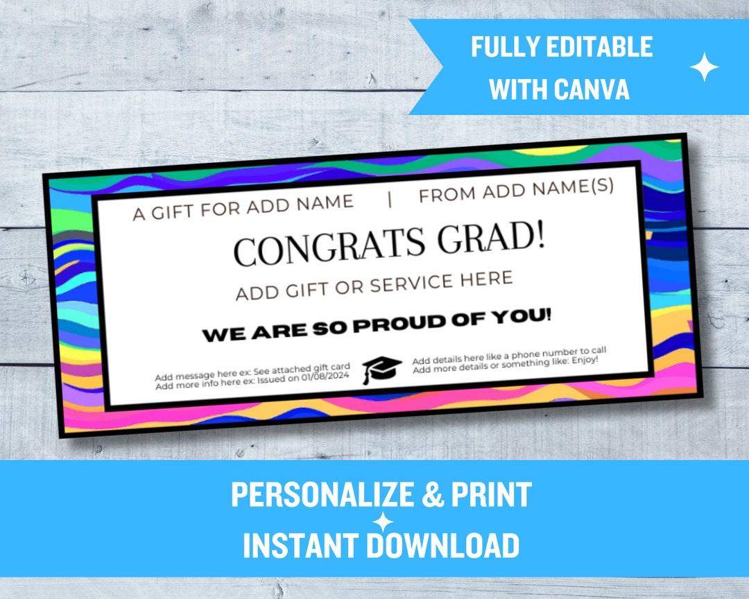 Graduation Gift Certificate | Editable Canva Template | Printable ...