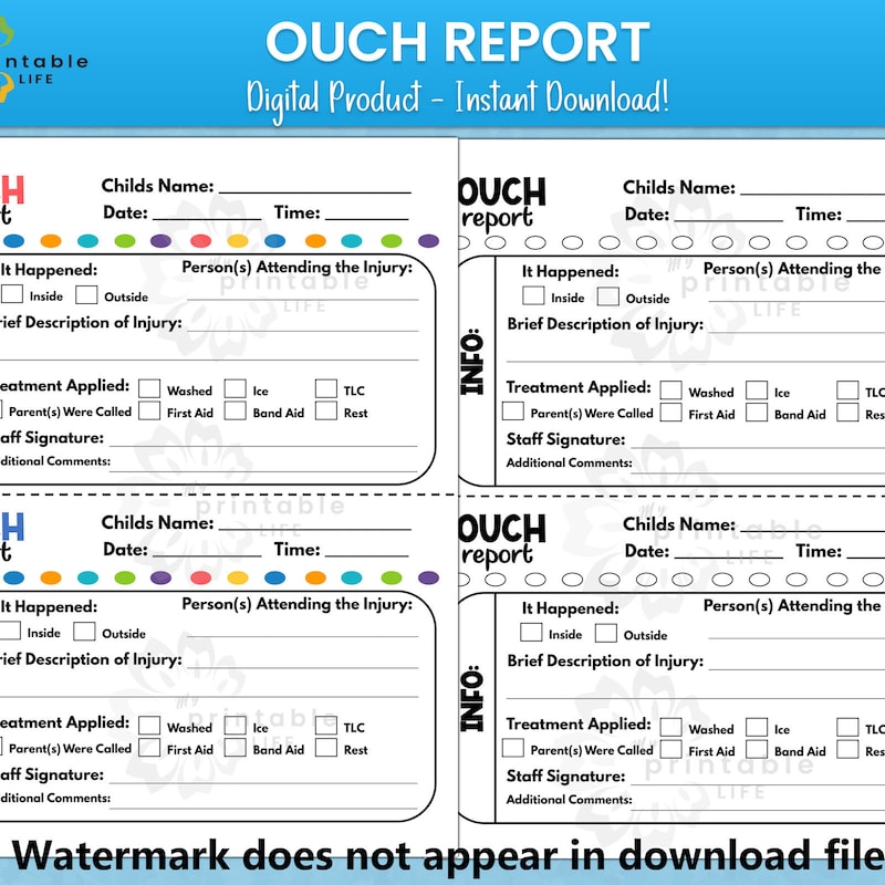 Incident Report Preschool Template - Etsy