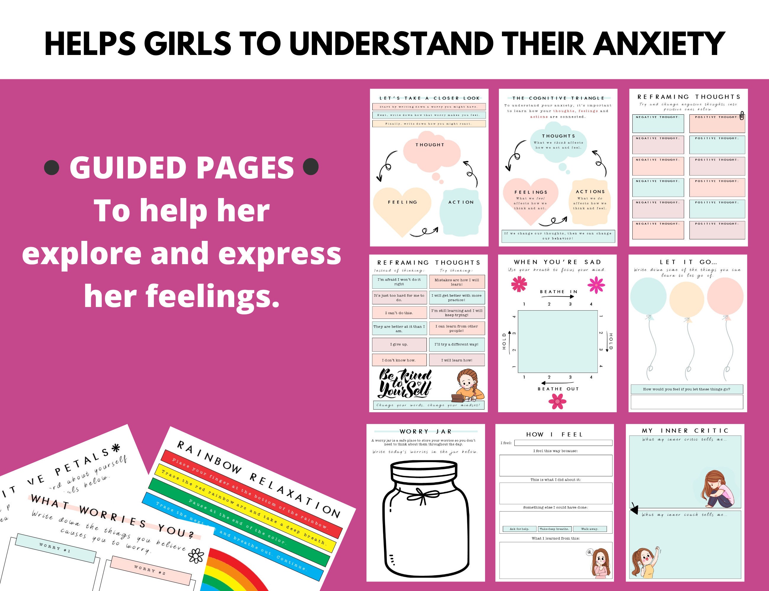 CBT Worksheets for Girls, Ages 7-12 Cognitive Behavioral Therapy - Etsy