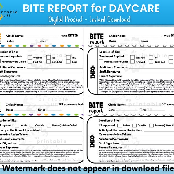 Bite Incident Report Daycare - Etsy