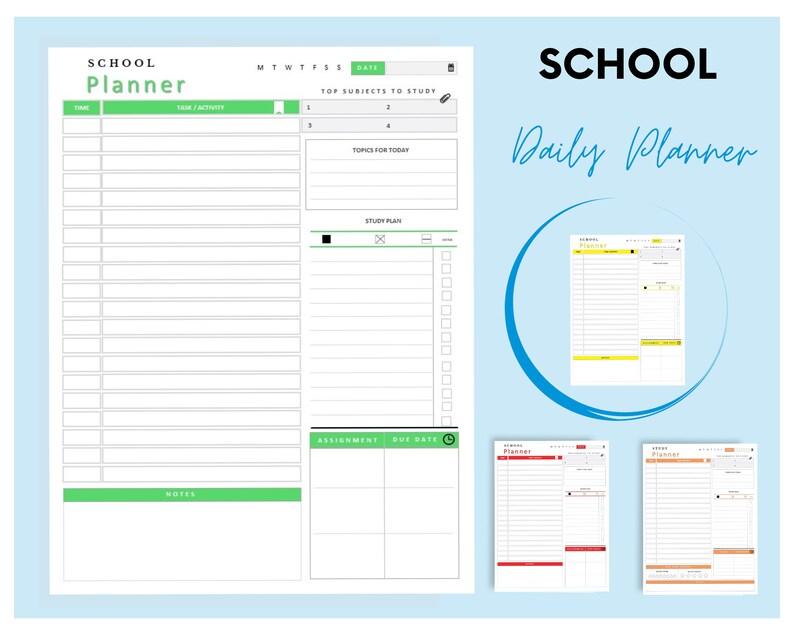 School Daily Planner Page | Printable Organizer for Students and ...
