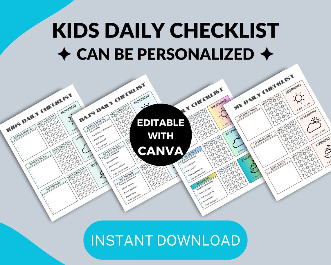 Kids Daily Schedule Checklist Printable | Editable Chore ...