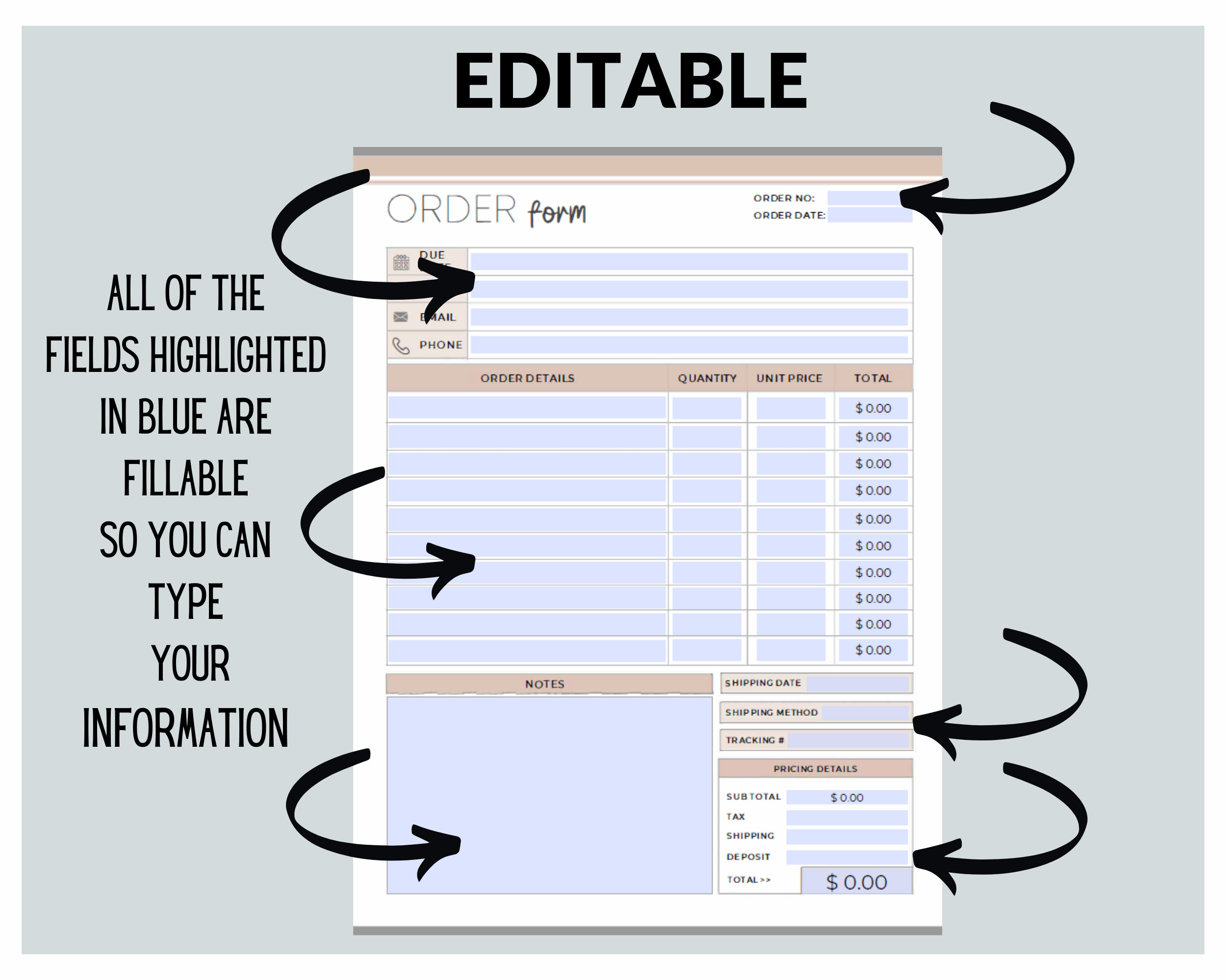Craft Show Vendor Editable Order Form | Business Order Tracker ...