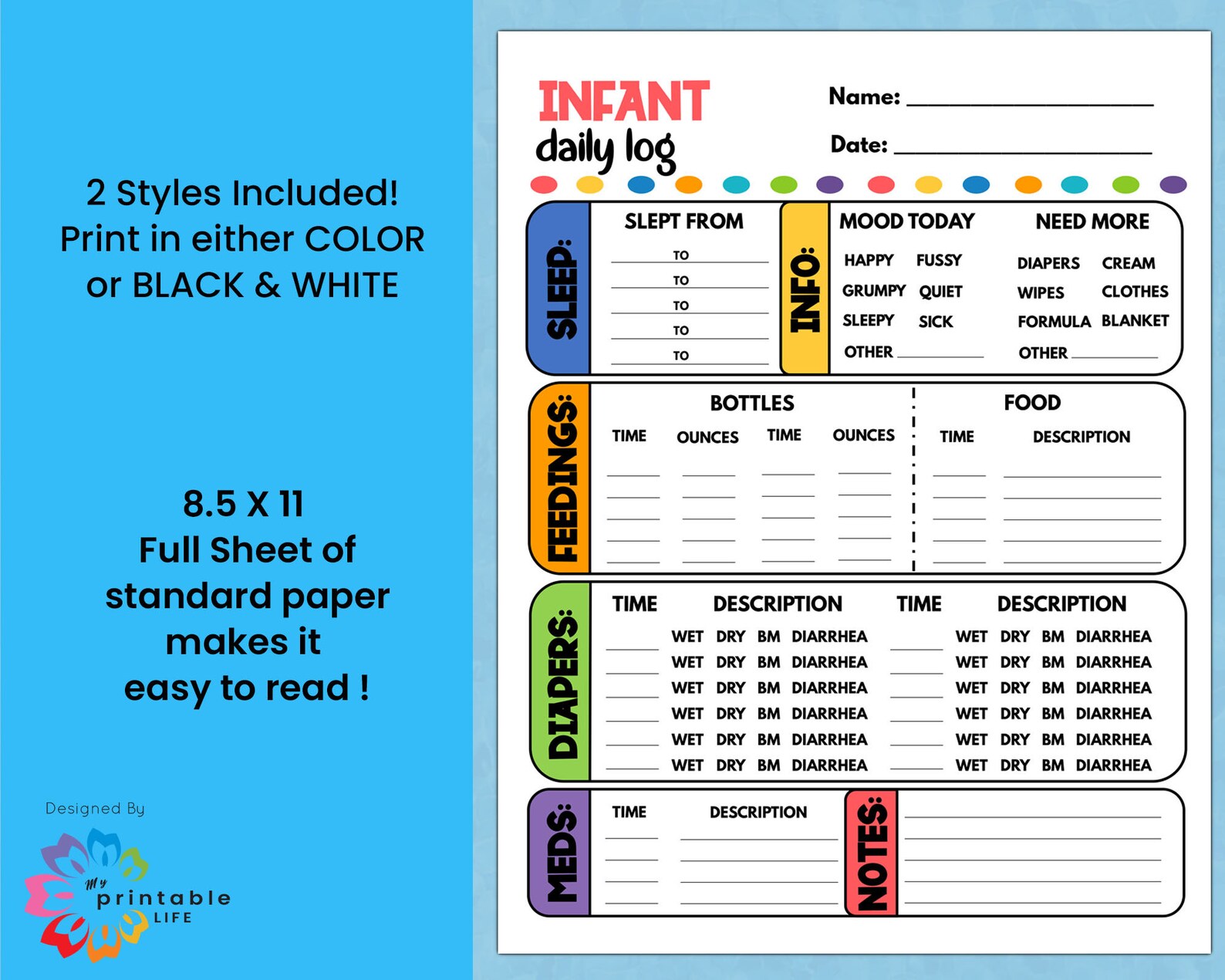 Infant Daily Log Printable Report Tracker - Etsy