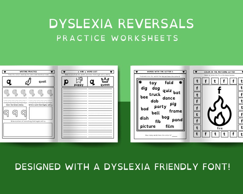 Dyslexia Letter Reversals Worksheets for the Letters B, D, P, Q, T, and ...