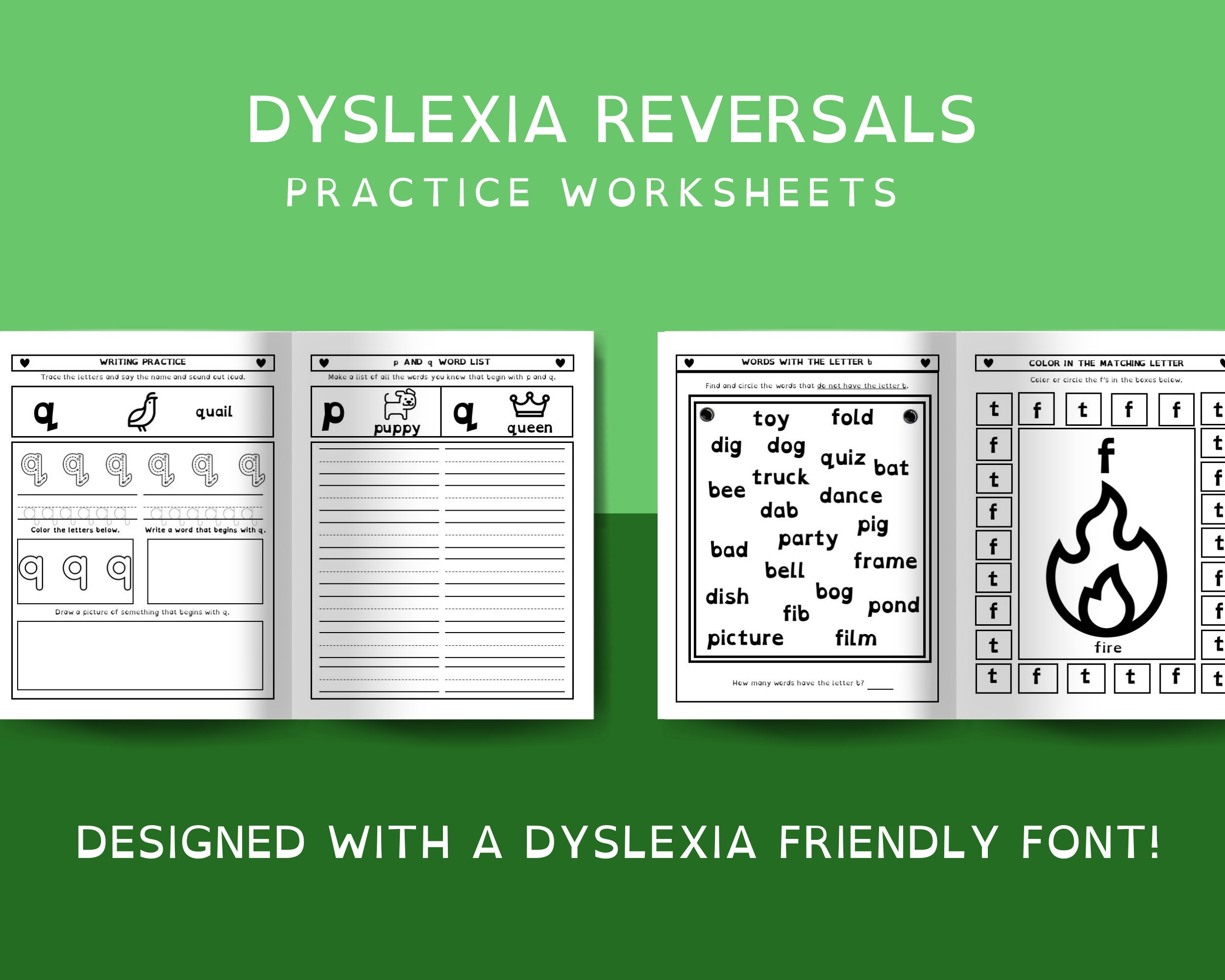 Dyslexia Letter Reversals Worksheets for the Letters B, D, P, Q, T, and ...