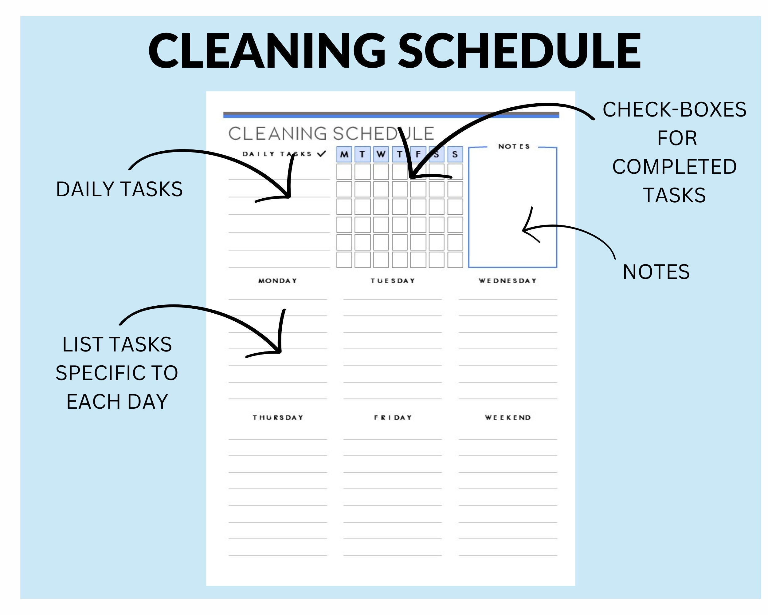 Cleaning Schedule Printable Planner| Chore List Tracker for Daily Tasks ...