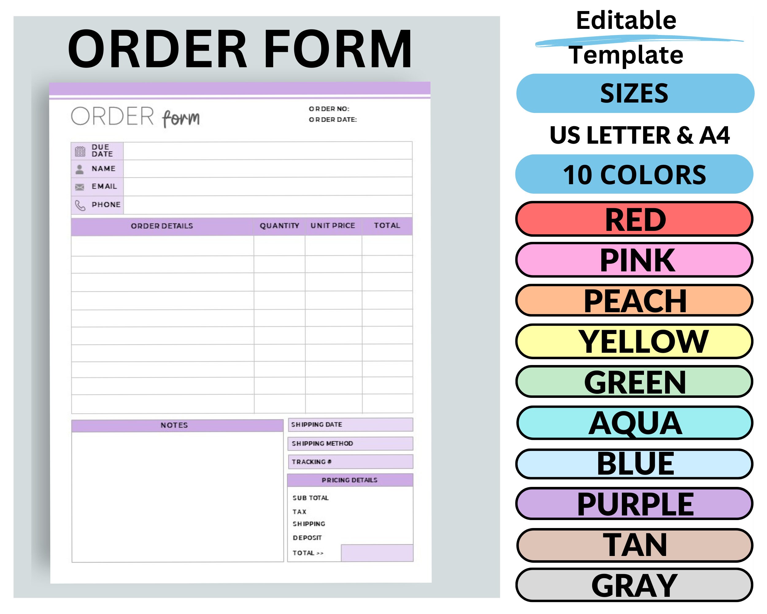 Craft Show Vendor Editable Order Form | Business Order Tracker ...