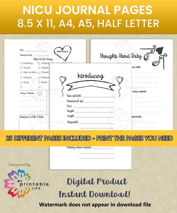 NICU Printable Journal Planner NICU Baby Book Pages - Etsy