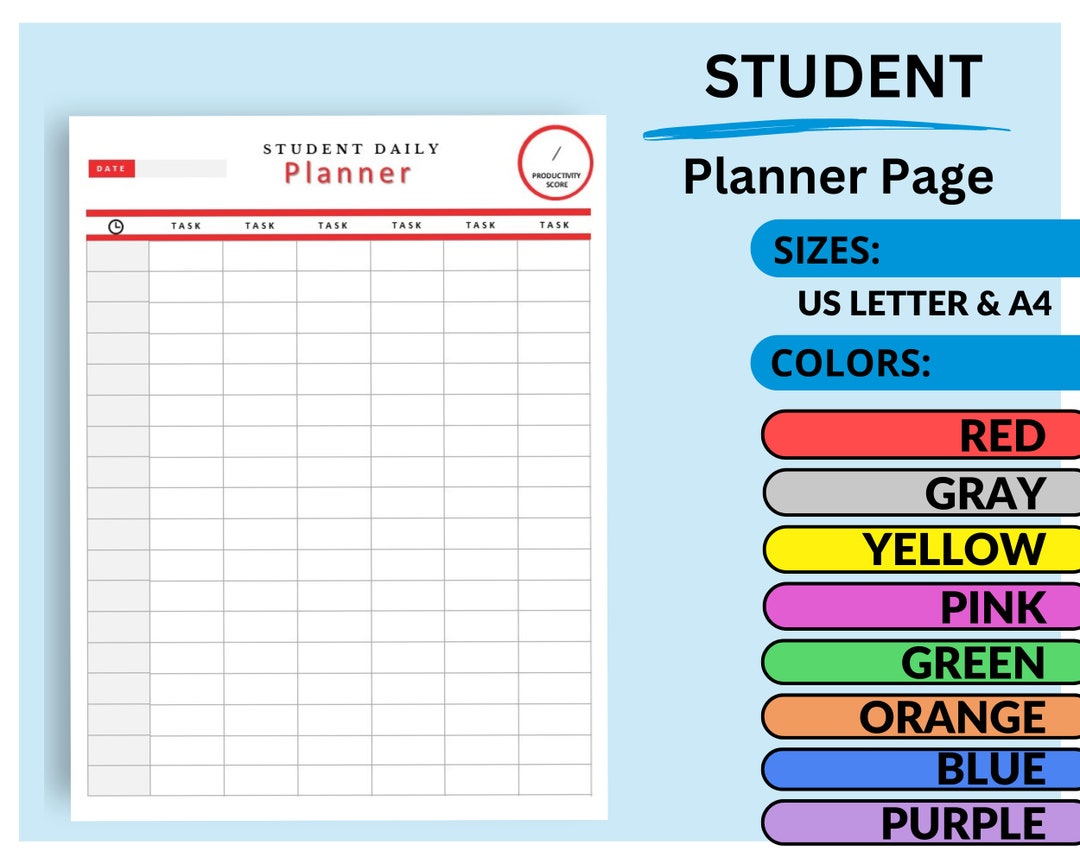 Student Daily Planner Page | Printable Organizer - Etsy