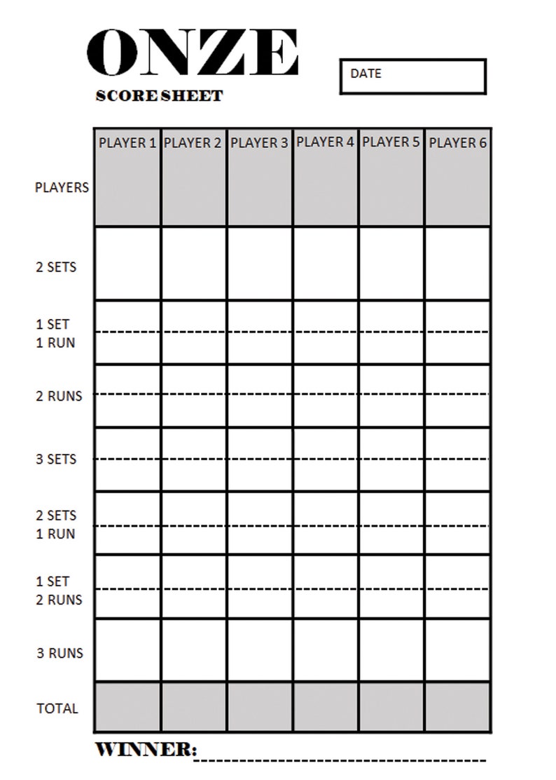 ONZE Score Sheet, Card Game Scorecard, Comes in 5 Colors, 2 Sizes ...