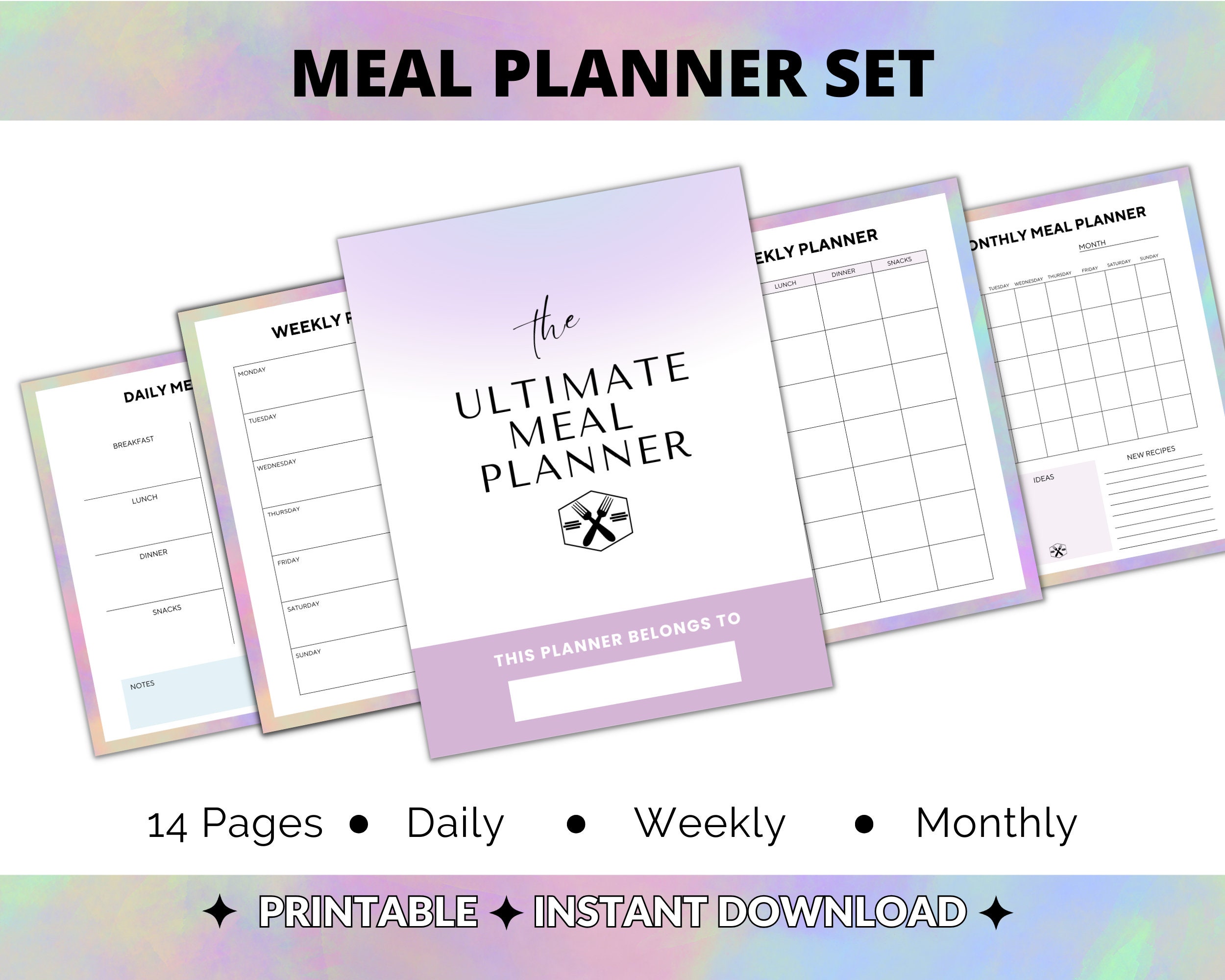 Printable Meal Planner Daily, Weekly & Monthly Prep Shopping List ...