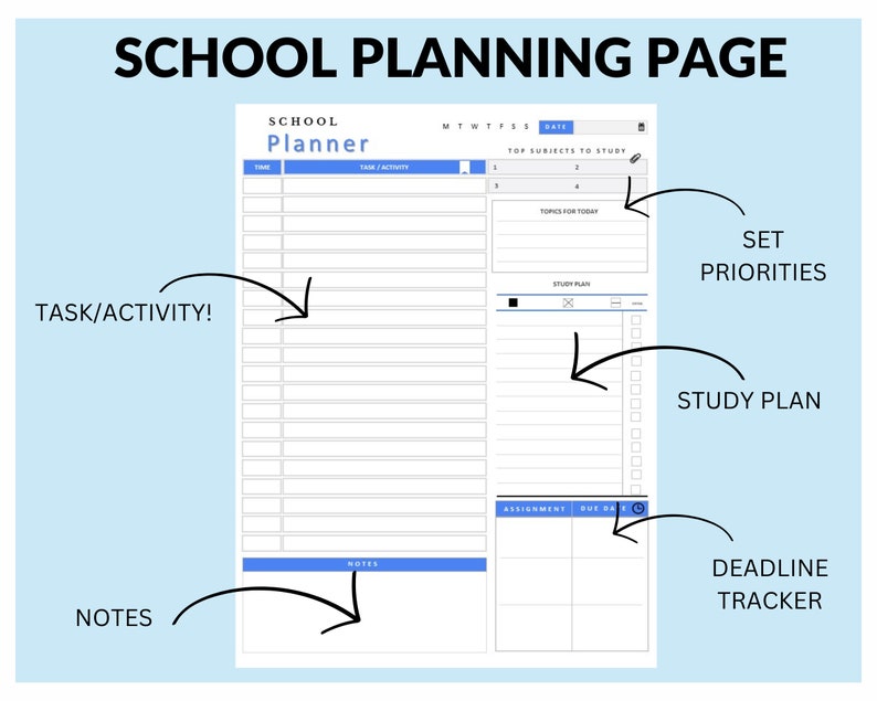 School Daily Planner Page | Printable Organizer for Students and ...