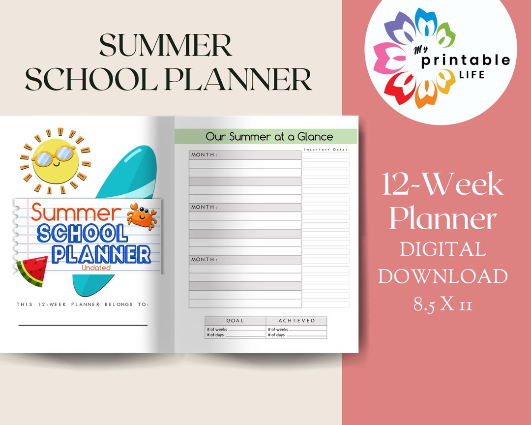 Summer School Planner, 12 Week Undated Pre K to High School and ...