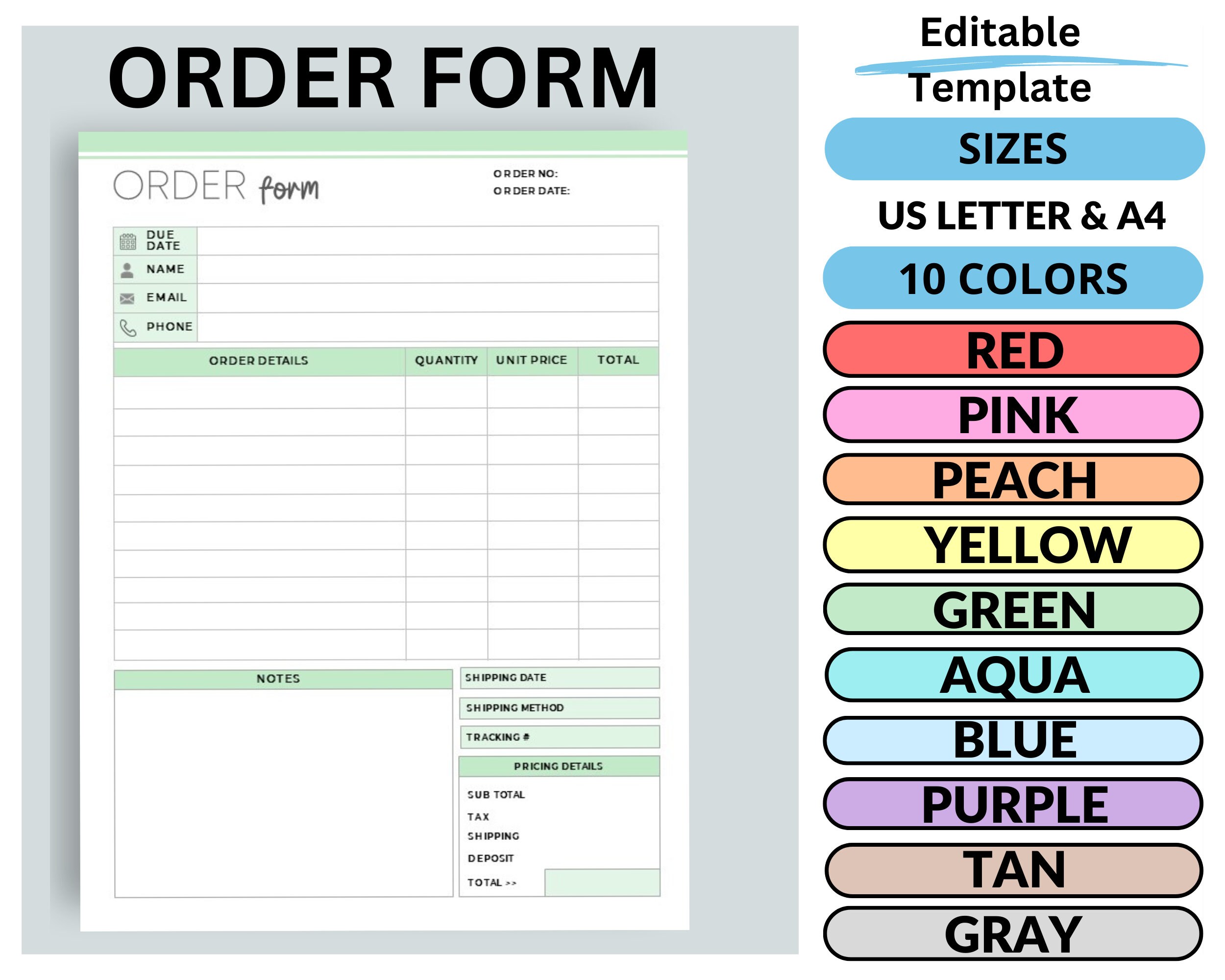 Craft Show Vendor Editable Order Form | Business Order Tracker ...