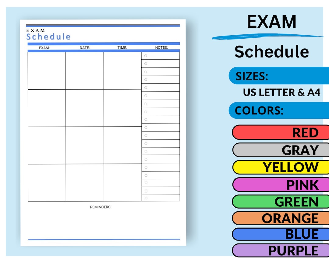 Printable Exam Schedule Planner Page | Academic Planner Insert | Study ...