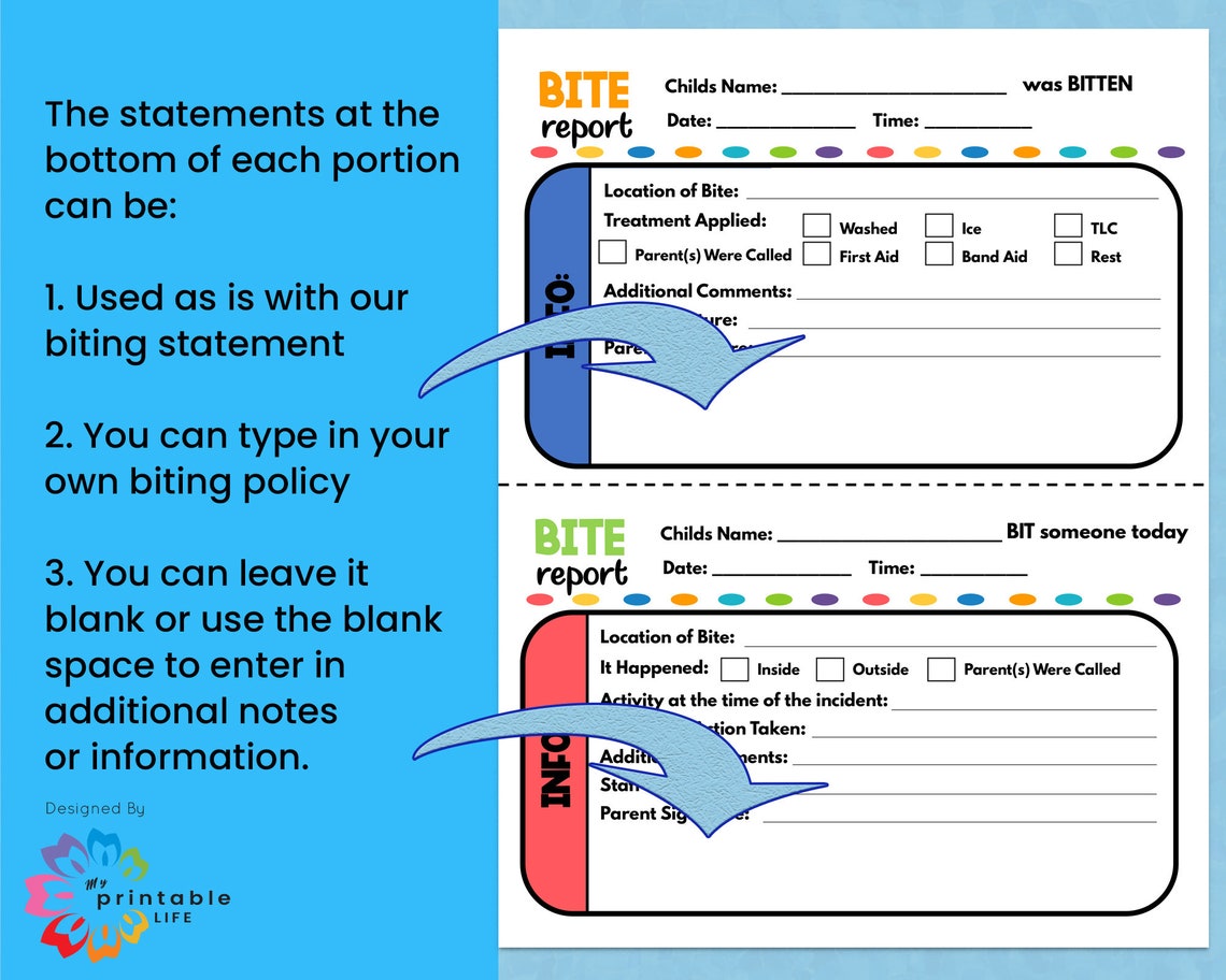 Daycare Biting Incident Report Form – Printable Childcare Notice ...
