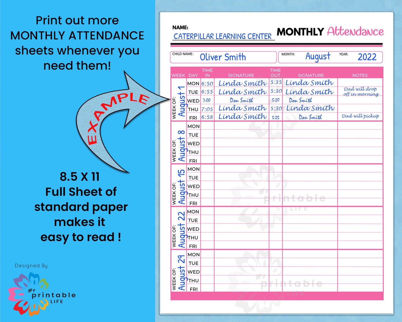 Monthly Attendance Form Sign-in Sign-out Sheet Event Printable ...