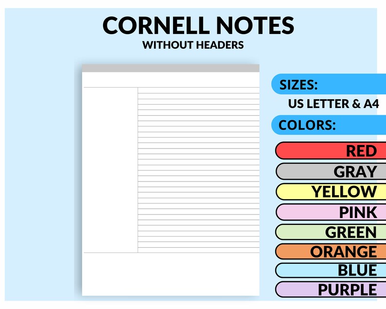 Cornell Notes Printable Paper: Effective Student Study Tool, Cornel ...
