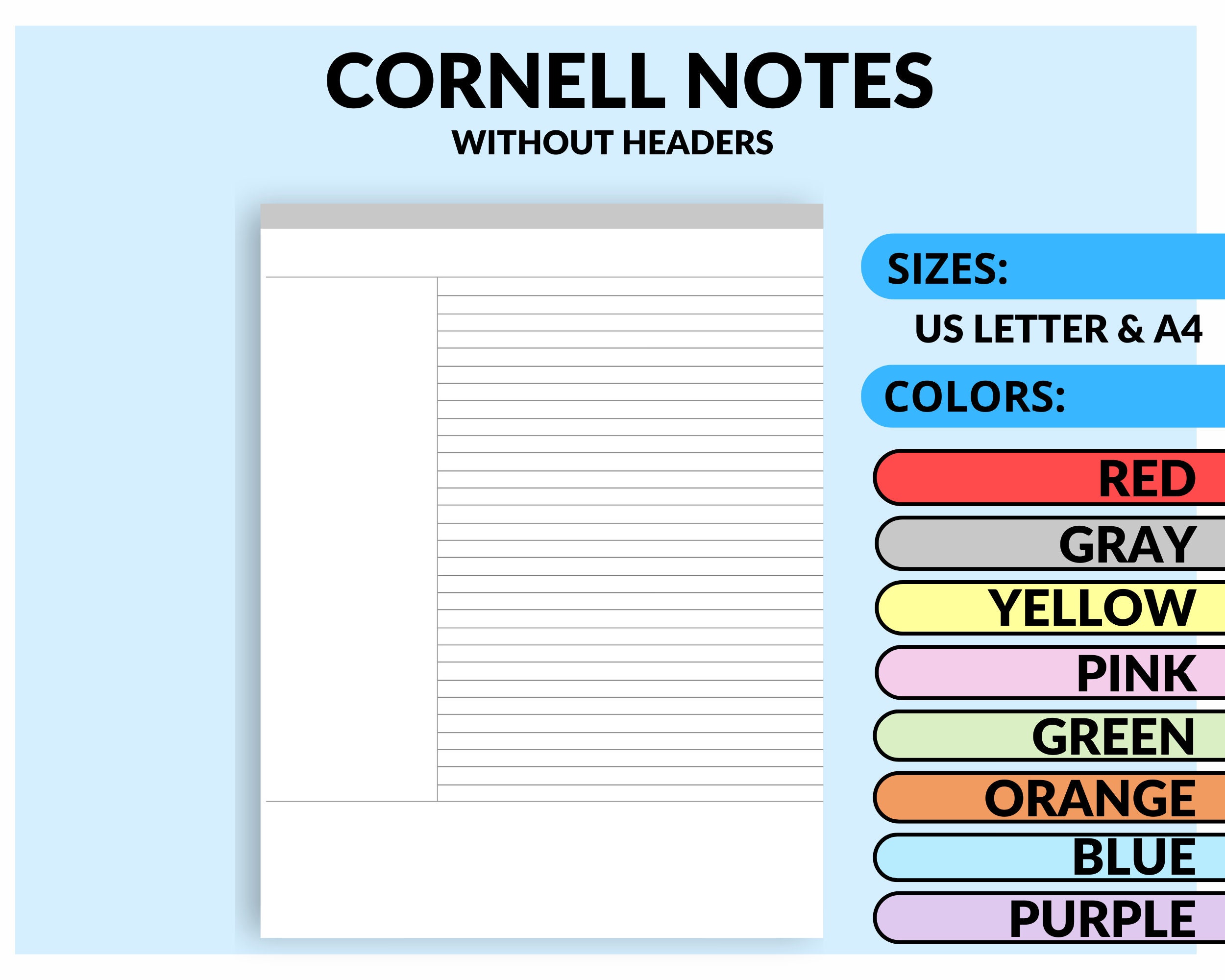 Cornell Notes Printable Paper: Effective Student Study Tool, Cornel ...