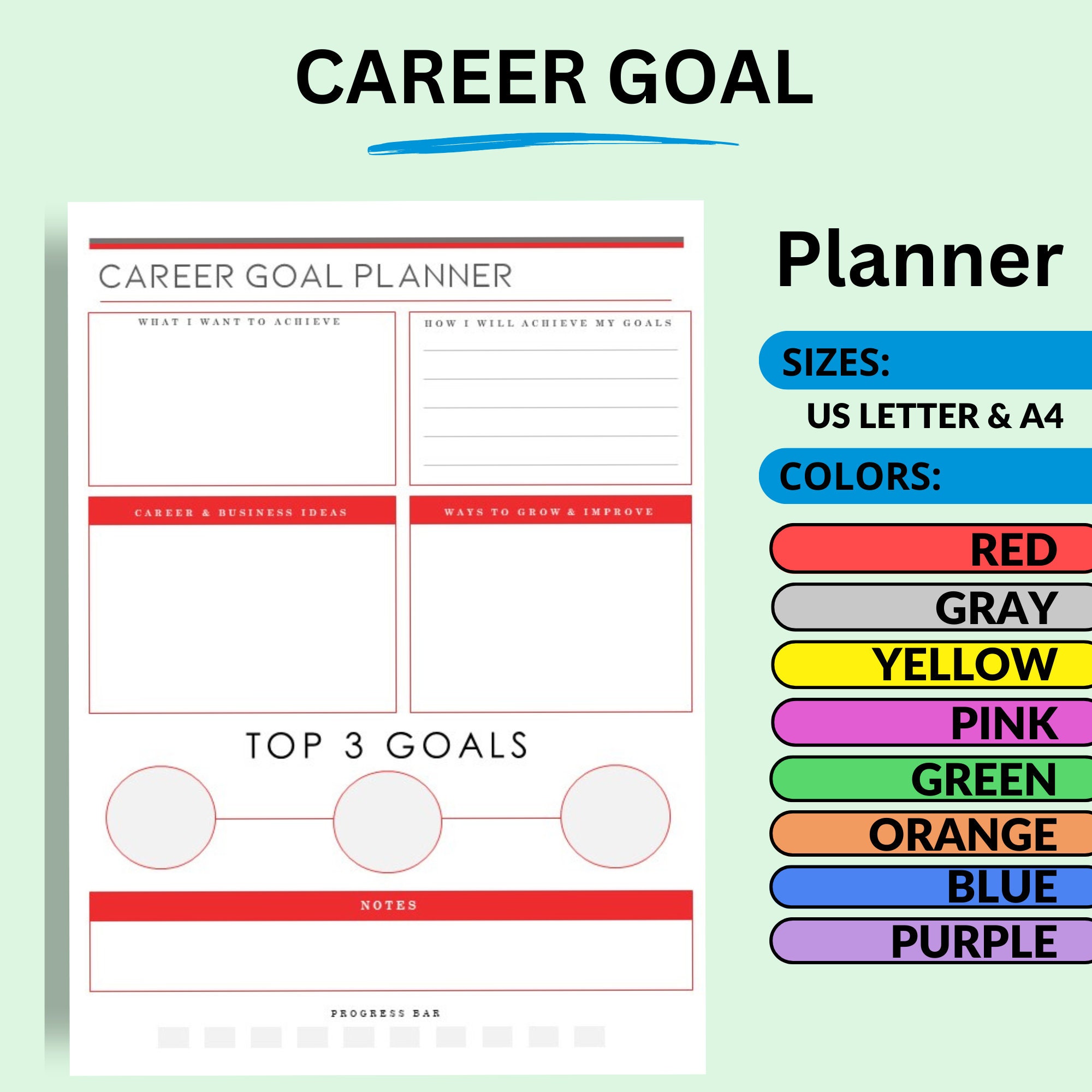 Career Goal Printable Planner | Minimalist Tracker for Professional ...
