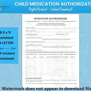 DAYCARE MEDICATION FORM, Childcare Center Medication Authorization Form ...