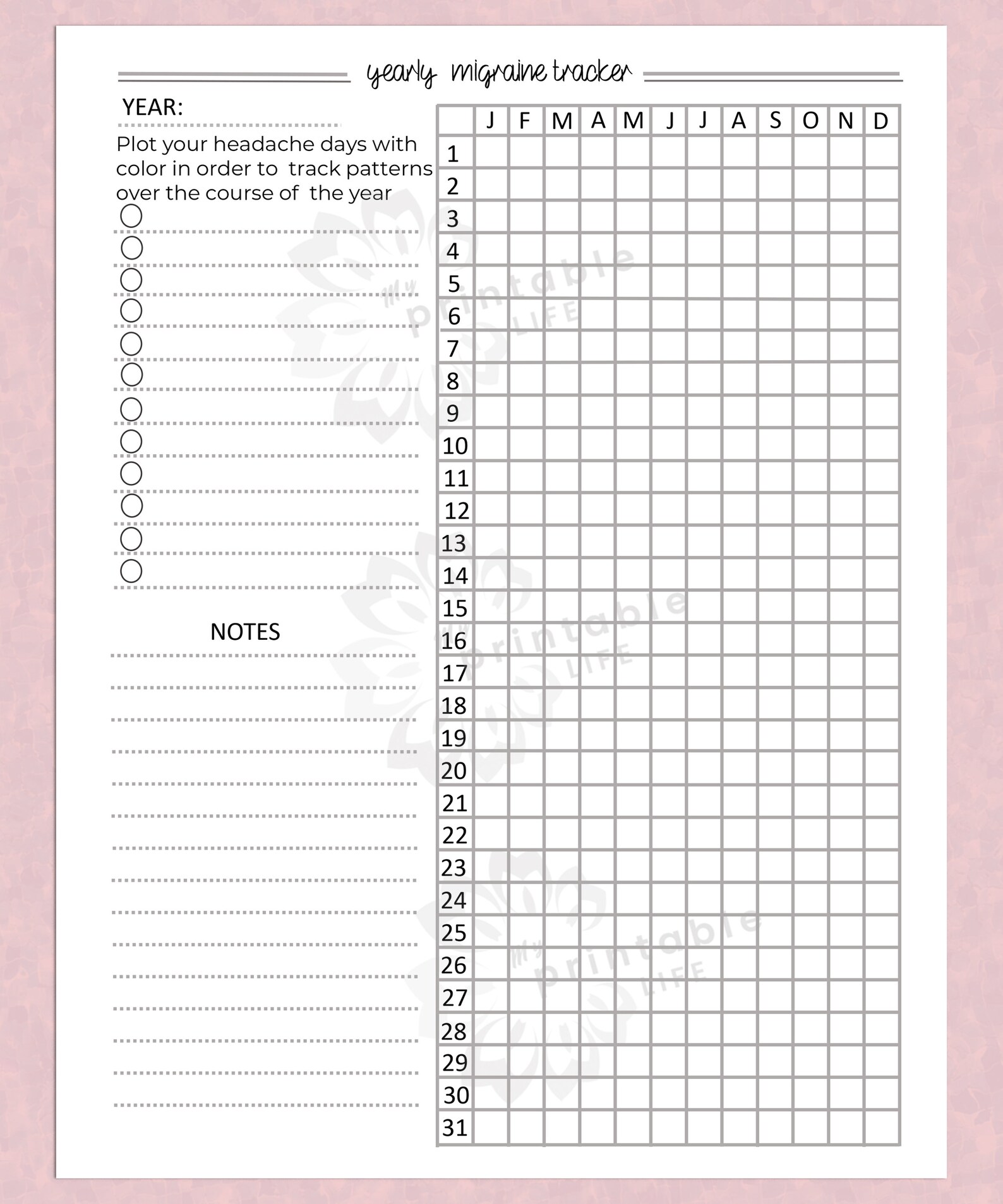 Migraine Tracker Planner Printable PDF Insert Headache | Etsy