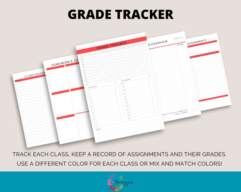 Printable Grade Tracker for Homeschool, School, and College Students ...