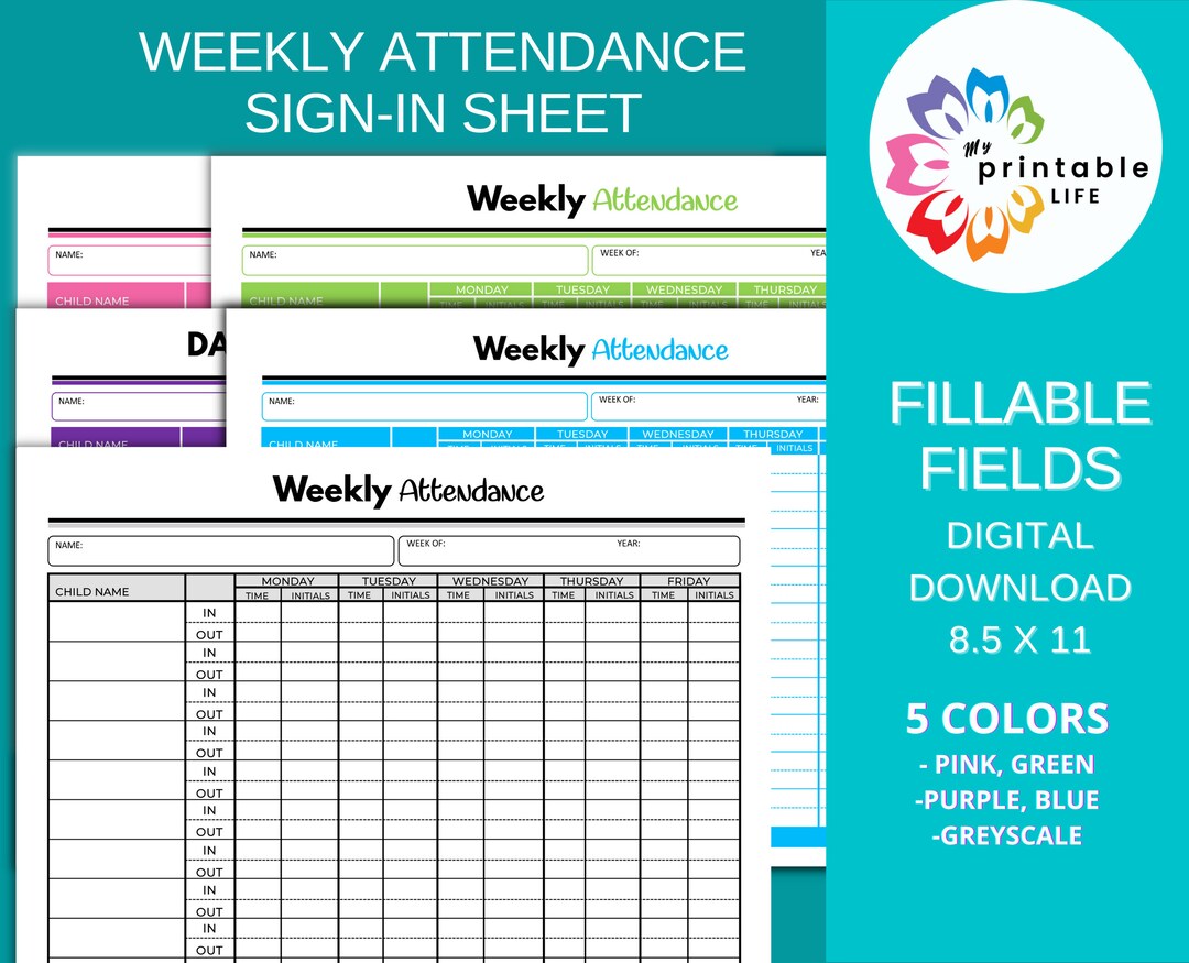 Weekly Attendance Form Sign-in Sign-out Sheet Event Printable ...