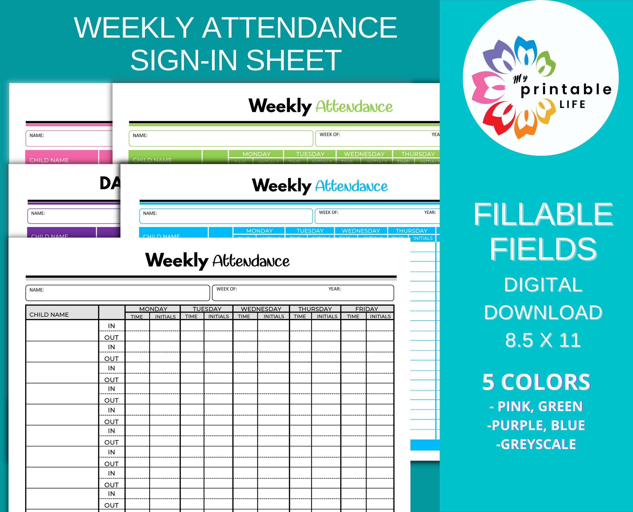 Weekly Attendance Form Sign-in Sign-out Sheet Event Printable ...