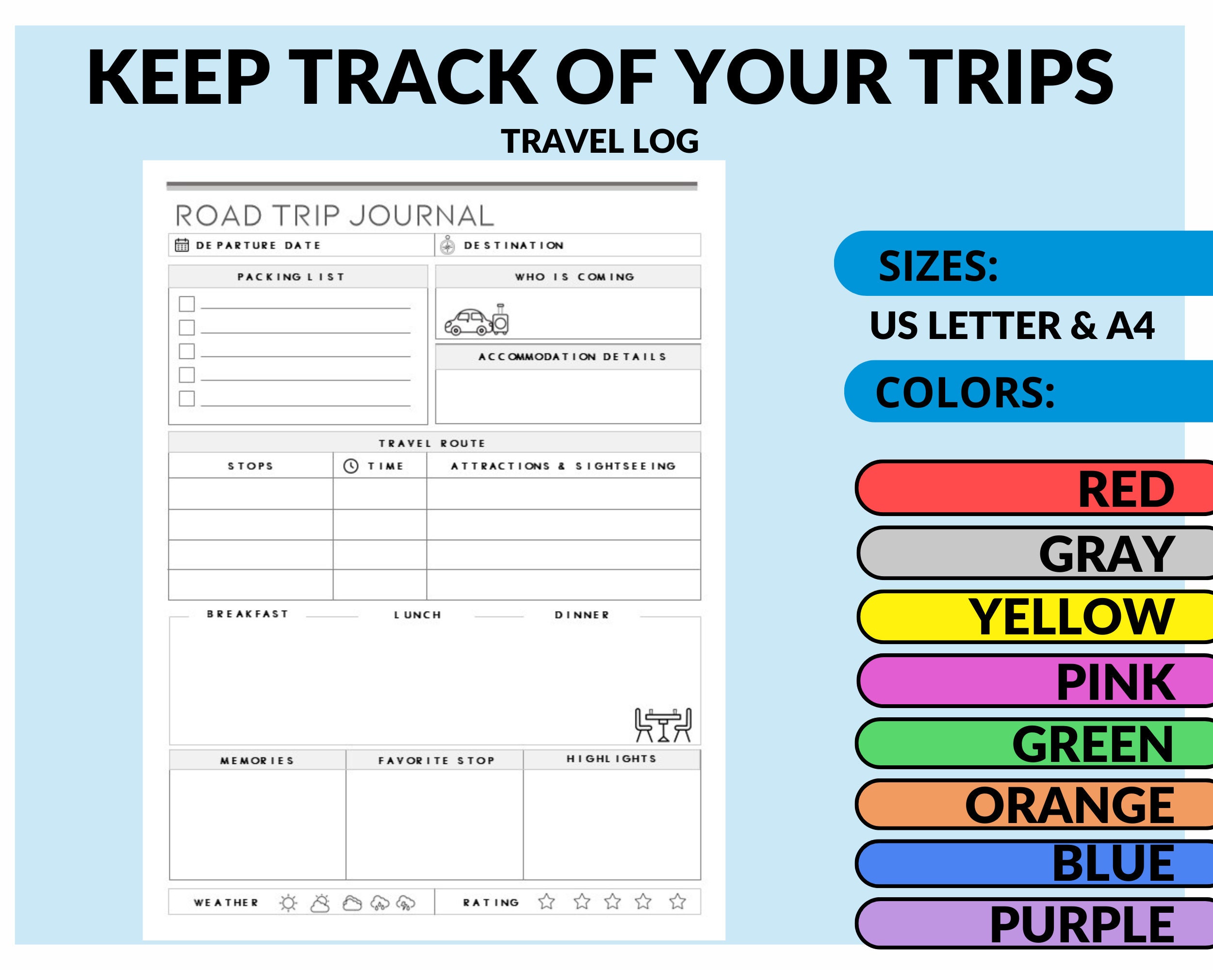 Road Trip Journal Printable | Travel Planner | Vacation Tracker ...
