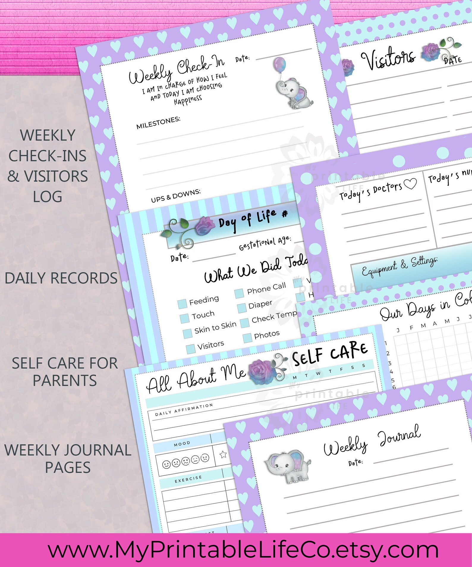 NICU Baby Girl Printable Journal - Planner - NICU Baby Book - Pages ...